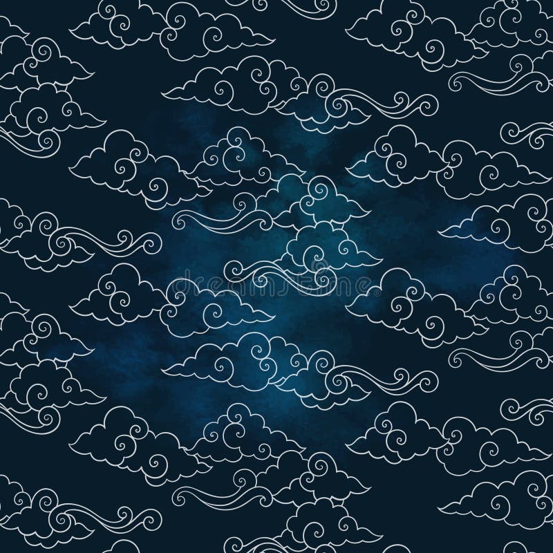 Vector Seamless Pattern with Celestial Bodies - Moons, Stars and Clouds ...