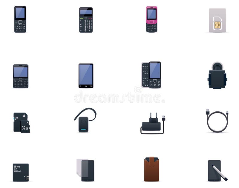 Vector Cell Phones and Accessories Icon Set Stock Vector - Illustration ...