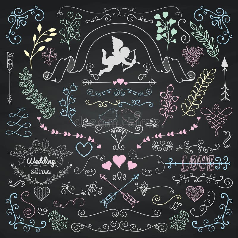 Set of Vector Chalk Drawing Floral Borders, Frames Stock Vector ...