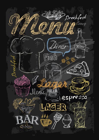 Vector chalk menu stock vector. Illustration of pizza - 44947648