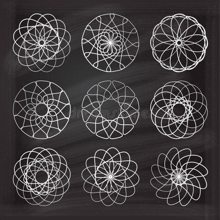 Vector Chalk Spirograph Elements Set. Stock Vector - Illustration of ...