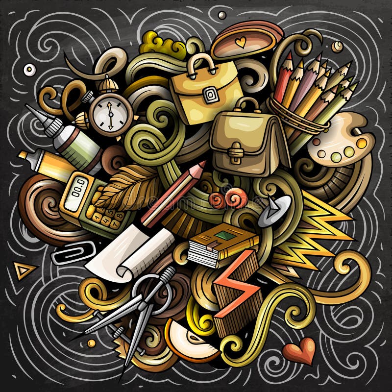 Vector Chalkboard Illustration of School and Education Objects Stock ...
