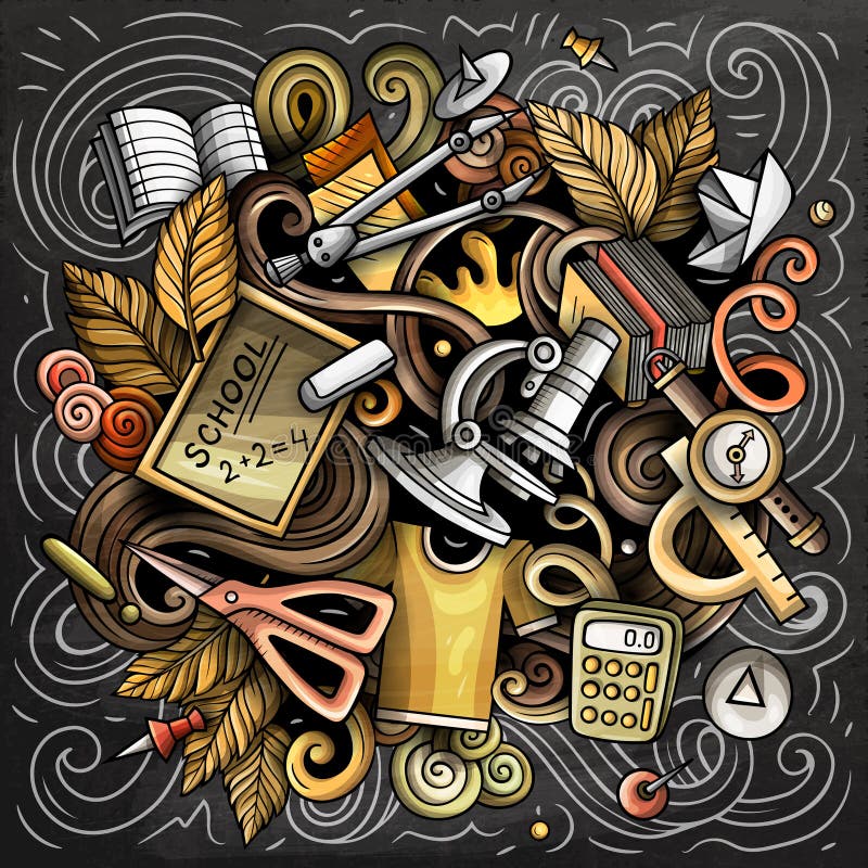 Vector Chalkboard Illustration of School and Education Objects Stock Vector - Illustration of ...