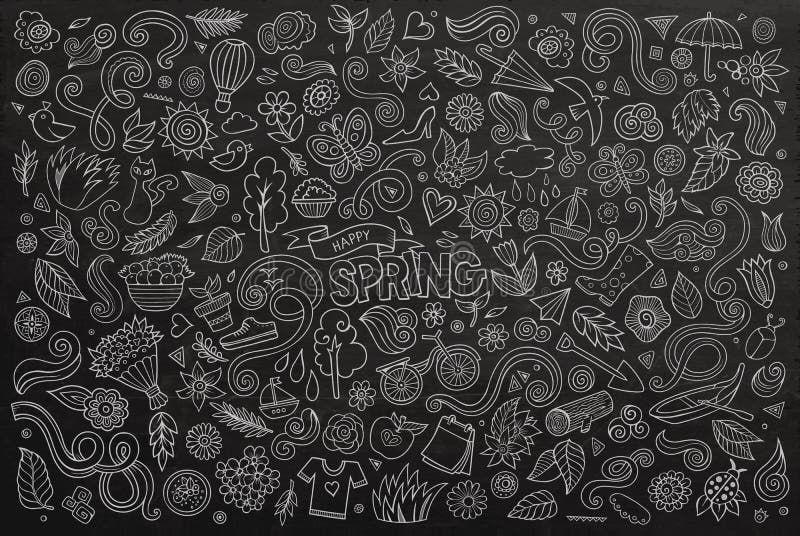 Chalkboard Doodle Cartoon Set of Tea Objects Stock Vector ...