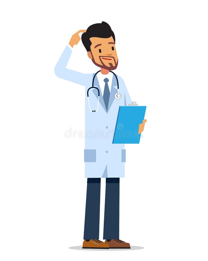 Thinking Doctor Standing Clipboard Stock Illustrations – 21 Thinking ...