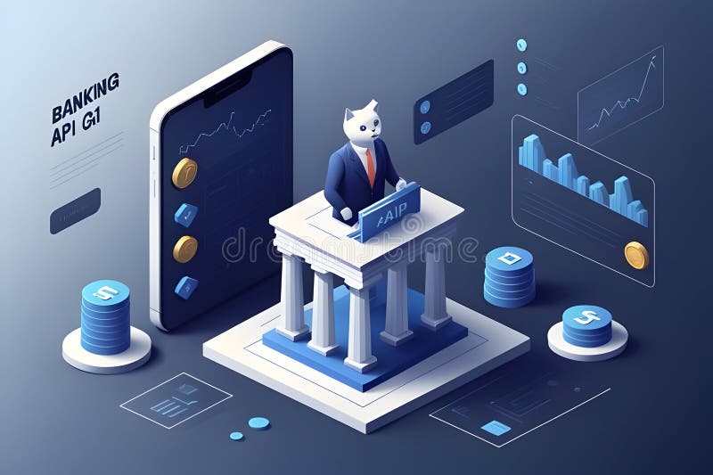 Finance and Banking Api Concept Illustration 3D Stock Illustration - Illustration of icon, coins ...