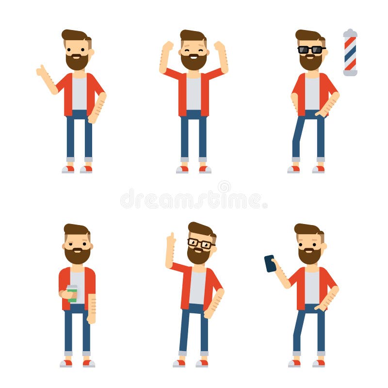 Vector Characters: Hipster Guy in Different Static Poses. Stock ...