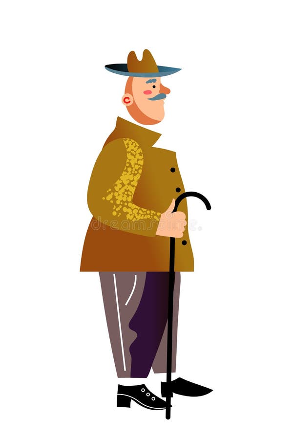 Vector Characters Man with Cane Standing Side Stock Vector ...