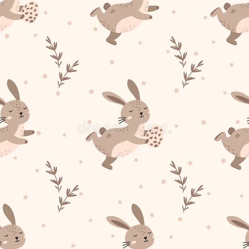 Vector Charming Woodland-inspired Seamless Rabbit Pattern with Boho Floral Accents, Designed for ...