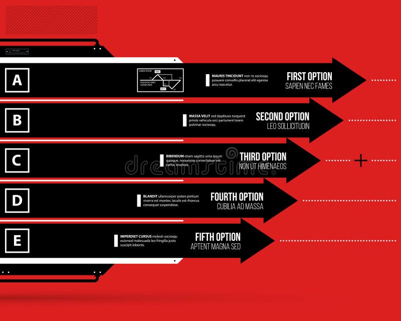 Vector Chart. Five Horizontal Arrows with Options in Black and Red ...