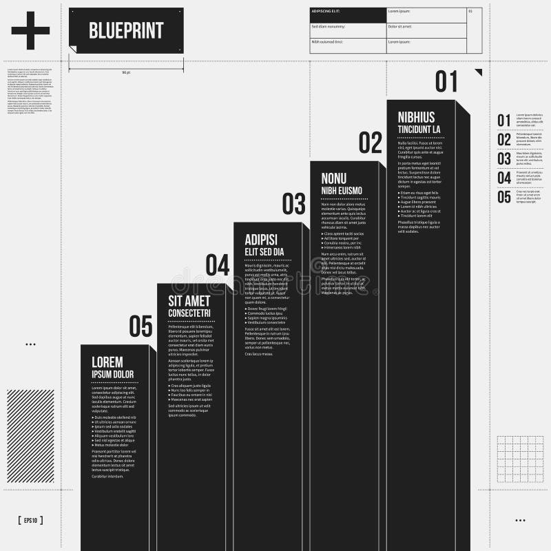 Vector Chart Template with Five Stages in Draft Style Stock Vector ...