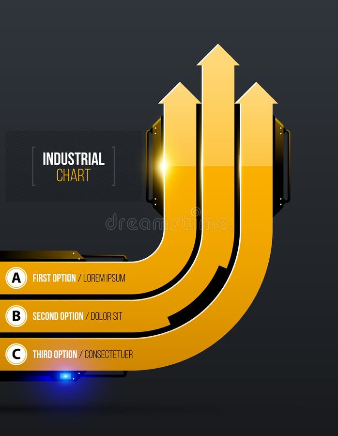 Vector Chart Template With Three Round Arrows In Yellow Industrial ...