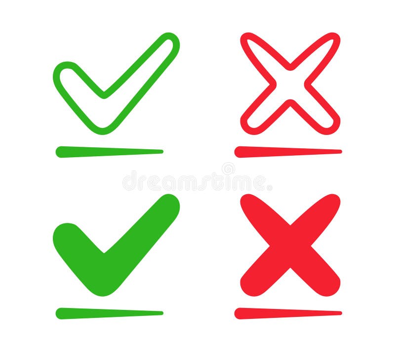 Vector Check and Cross Mark with Outline and Flat Stock Illustration ...
