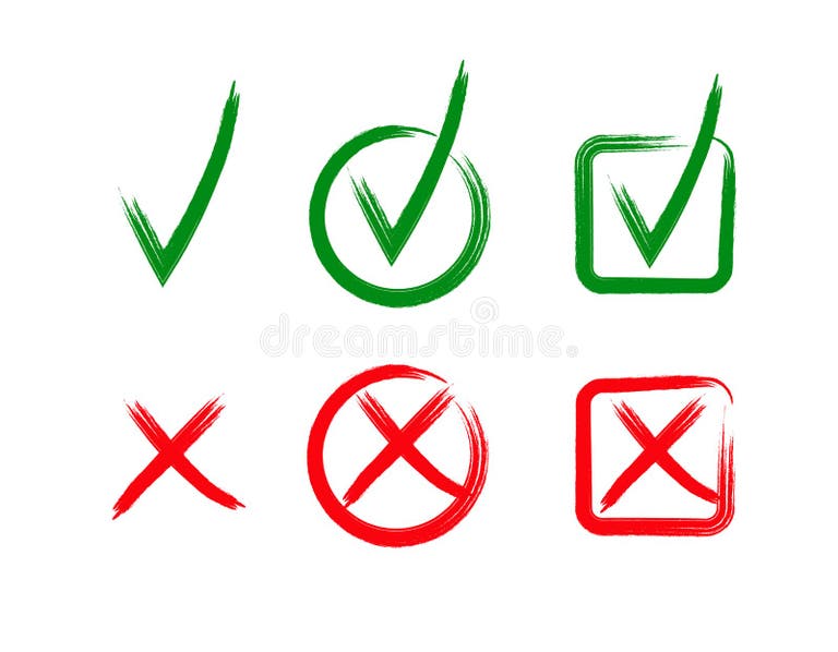 Vector Check and Cross Signs, Correction Marks in Circles and Square ...