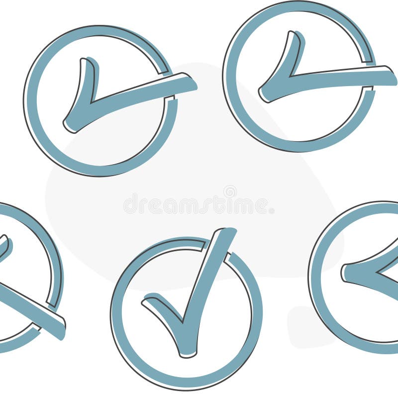 Vector Check Mark Icon Cartoon Style on Seamless Pattern on a White ...