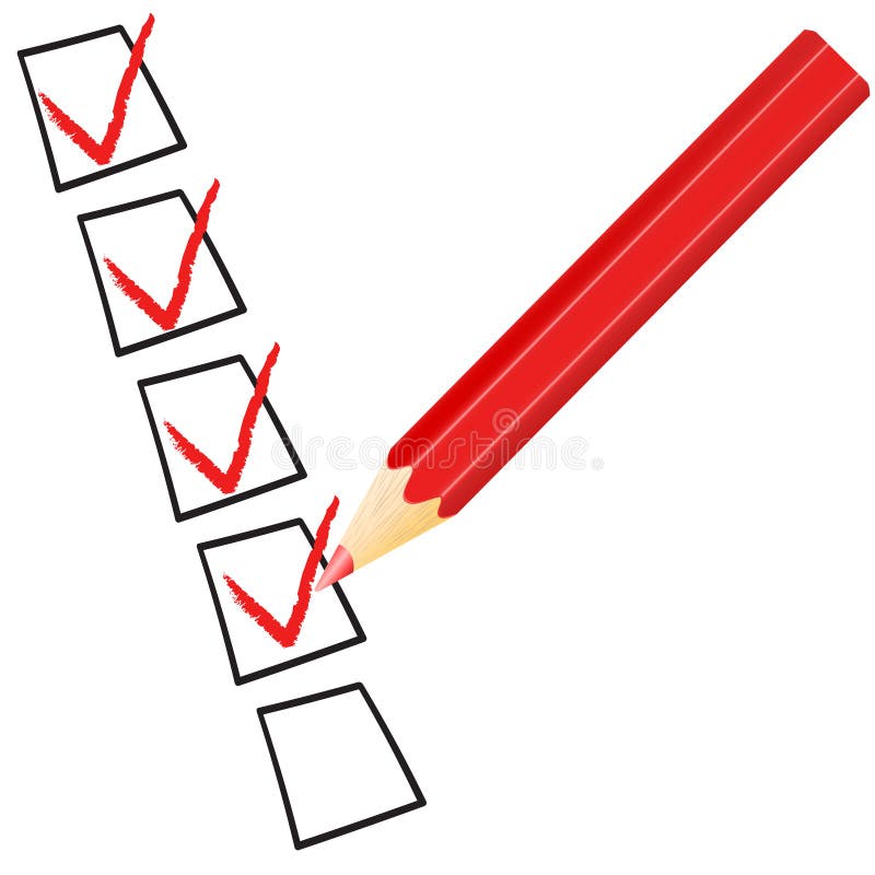 Vector Check Mark Symbol and Icon on Red Checklist with Pen for Stock ...