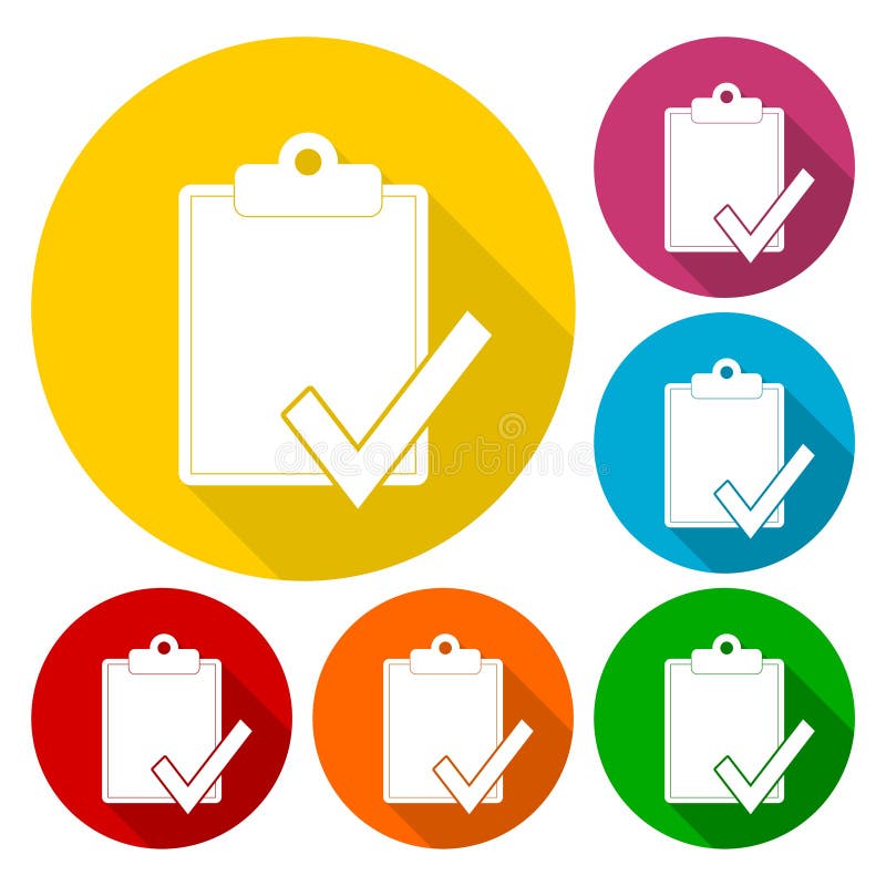 Vector Checklist Icons Set with Long Shadow Stock Vector - Illustration ...