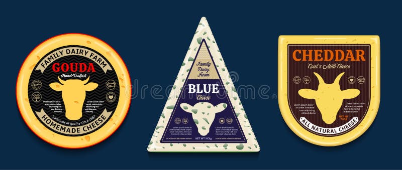 Vector Cheese Labels and Packaging Design Elements Stock Vector ...