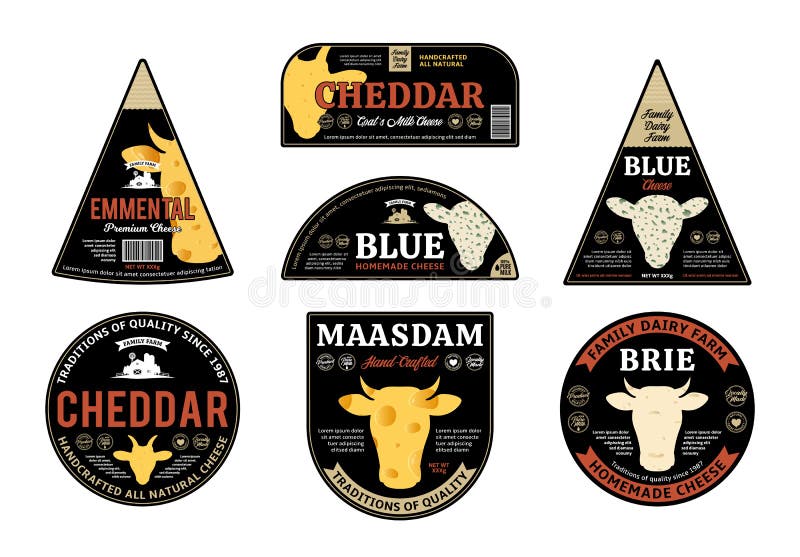 Vector Cheese Labels and Packaging Design Elements Stock Vector ...