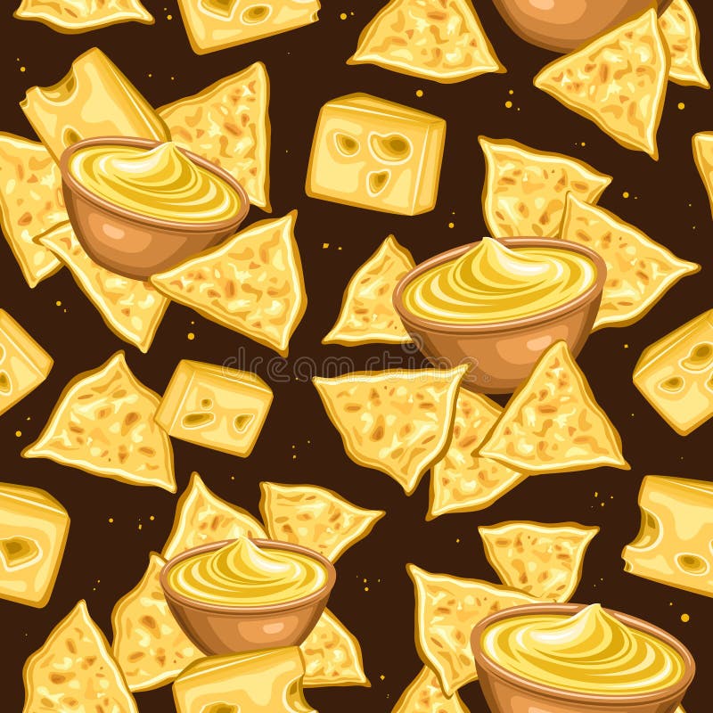Vector Cheesy Nachos Seamless Pattern Stock Illustration - Illustration ...