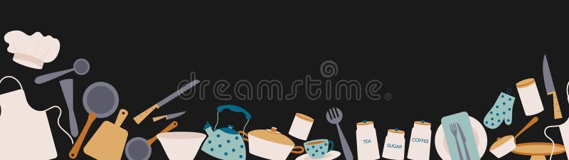 Vector Chef Cook Kitchen Tool Long Seamless Banner Stock Vector ...