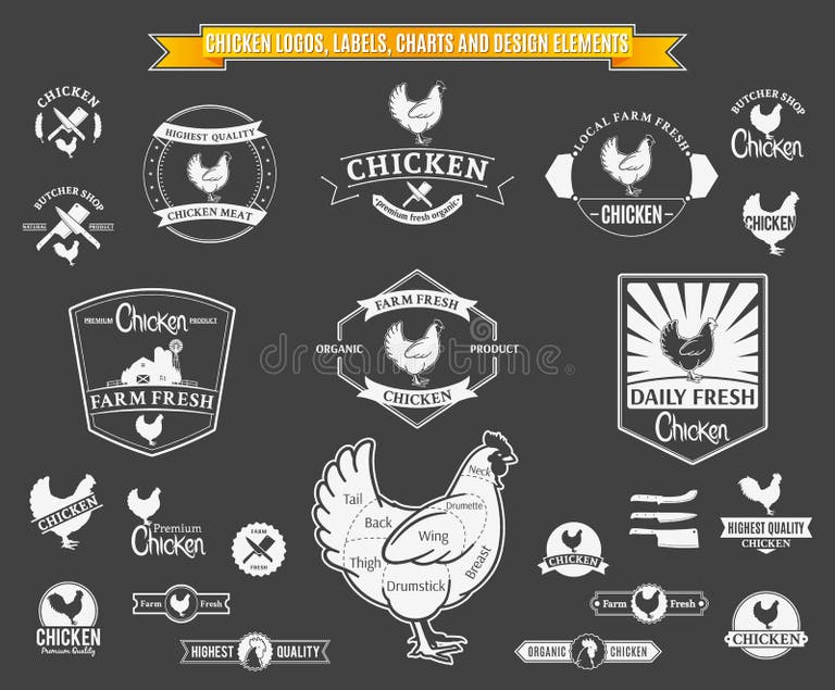 Vector Chicken Labels, Charts and Design Elements Stock Vector ...
