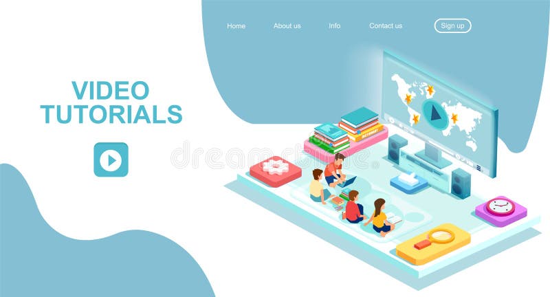 Vector of Children Learning Online Watching Tutorials Stock Vector ...