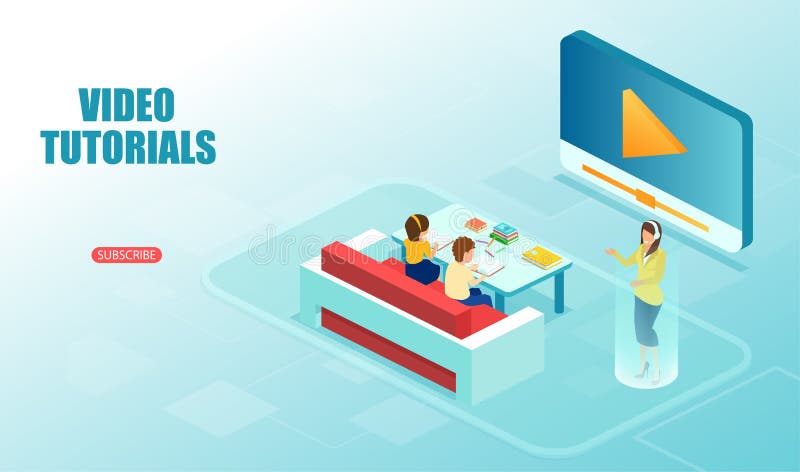 Vector of Children Learning Watching Video Tutorials Learning Online ...
