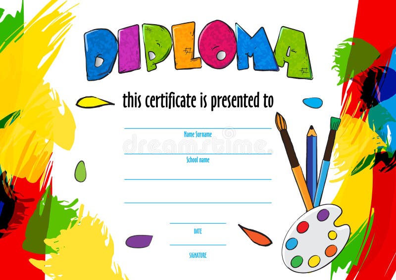Little Artist, Kids Diploma Painting Course Certificate Template Stock ...