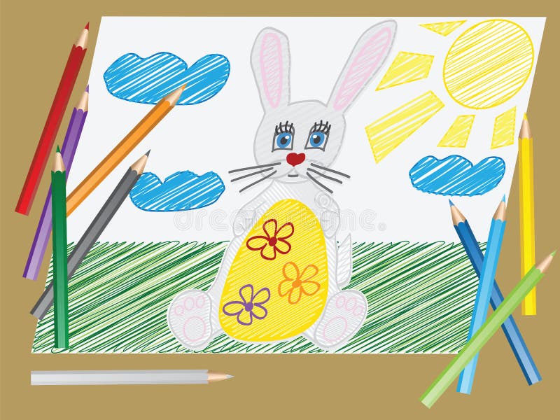 Vector Childs Drawing the Easter Bunny Egg Stock Vector - Illustration ...