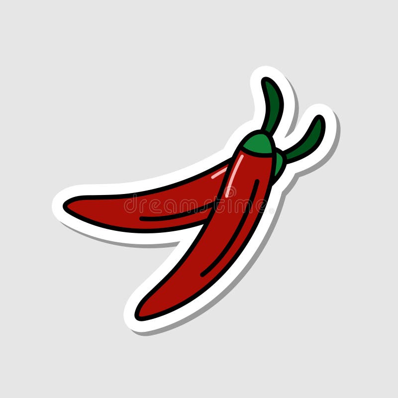 Vector Chilli Sticker in Cartoon Style. Isolated Vegetable with Shadow ...