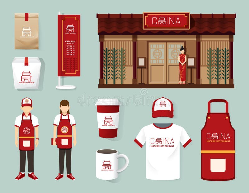 Vector China Modern Restaurant Cafe Set Shop Front Design, Flyer Stock ...