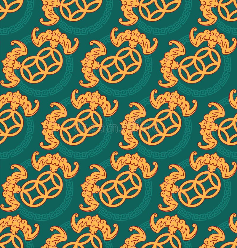 Chinese Pattern - Bats with Coins Seamless Tile, Texture. Fabric ...