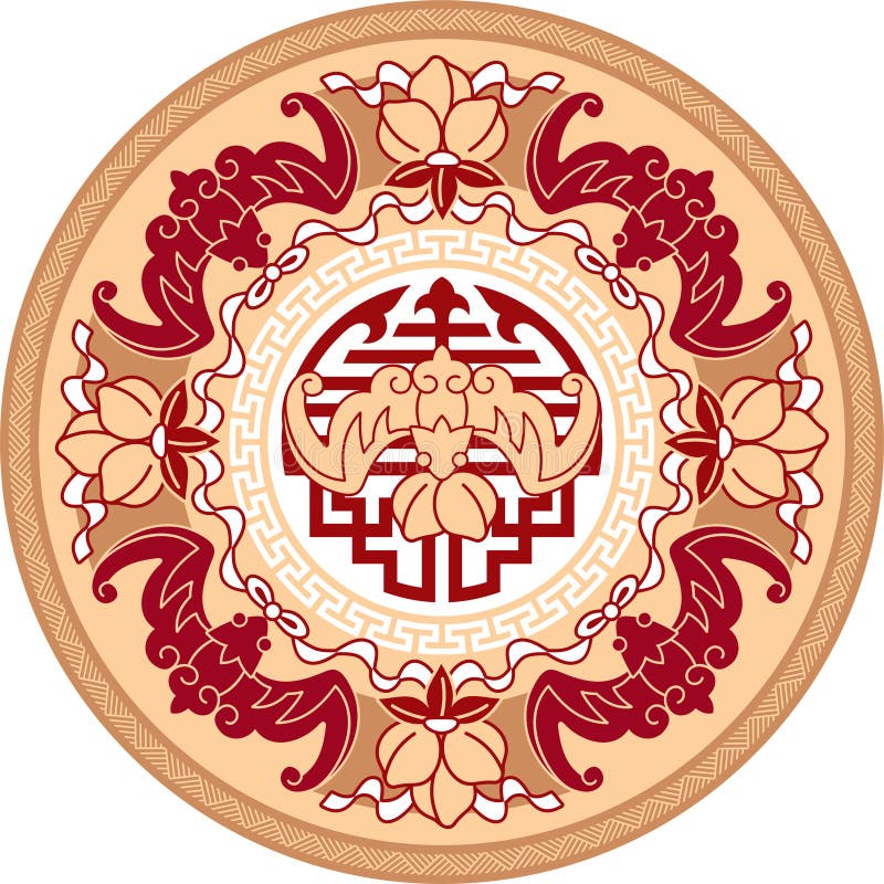 Chinese Pattern - Five Bats with Prosperity Blessings Symbol and Frame ...