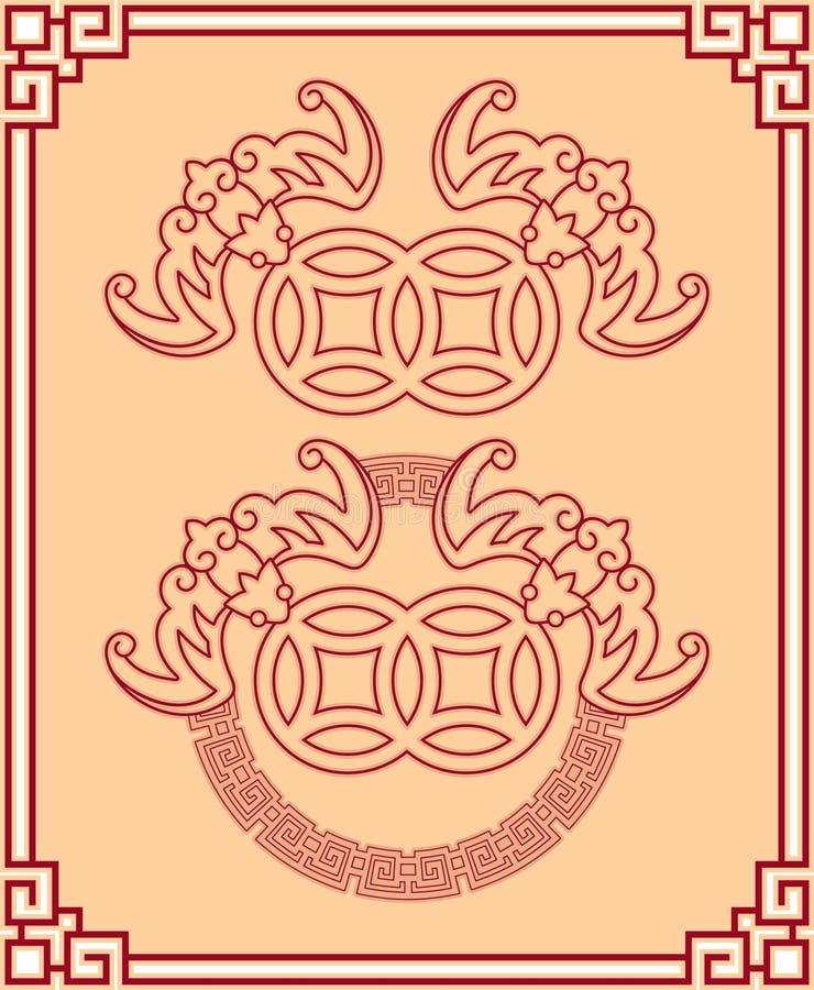 Chinese Pattern - Two Bats with Coins, Symbol of Prosperity Stock ...