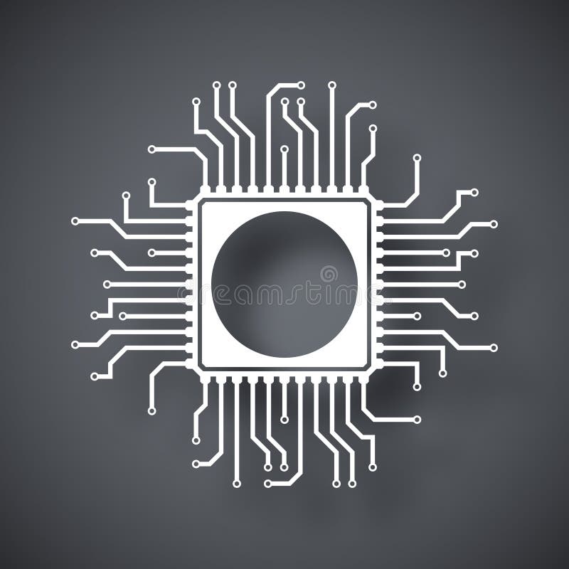 Computer Chip or Processor on Circuit Board with Conductive Tracks and ...