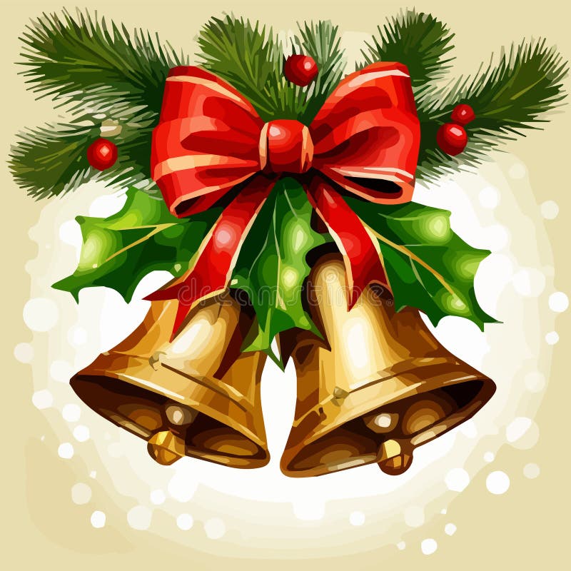 Vector Christmas Background with Two Bells and Red Bow, Vector ...