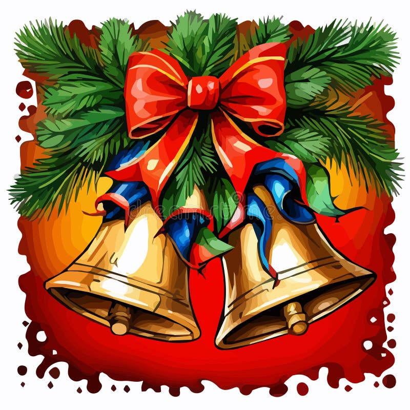 Vector Christmas Background with Two Bells and Red Bow, Vector ...