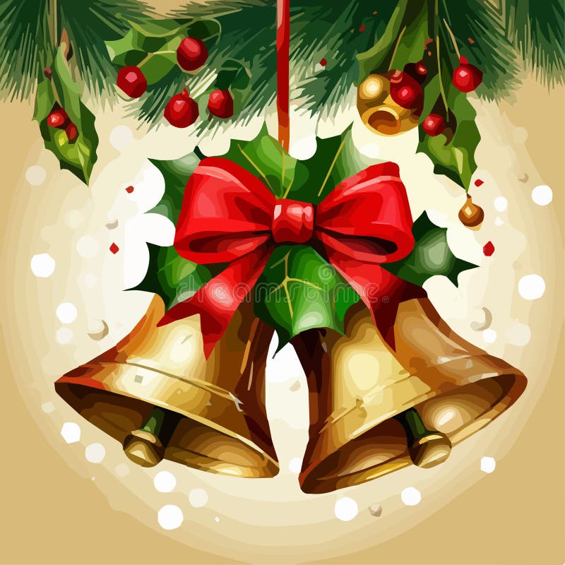 Vector Christmas Background with Two Bells and Red Bow, Vector ...