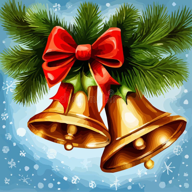 Vector Christmas Background with Two Bells and Red Bow, Vector ...