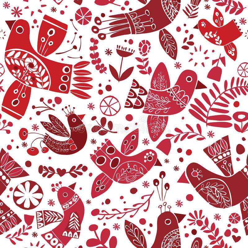Christmas Folk Art Vector Seamless Textile Pattern, Scandinavian ...