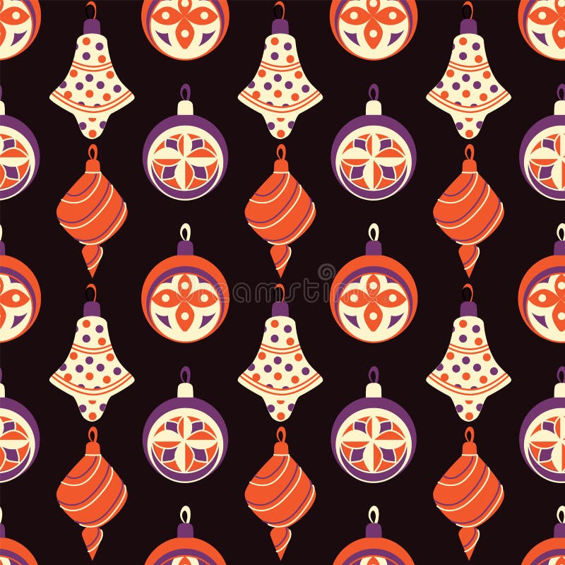 Vector Christmas Retro Ornaments Seamless Pattern Background. Stock ...
