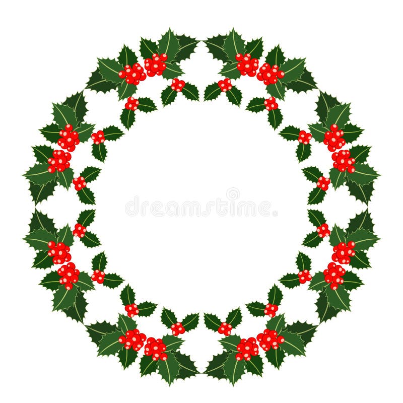 Vector Christmas Round Frame with Red Berry and Green Leaf Stock Vector ...