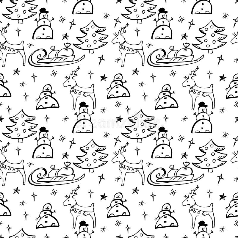 Vector Christmas Seamless Pattern with Hand Drawn Doodles Elements ...