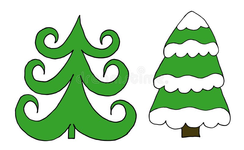 Vector Christmas Tree with Snow Doodle Cartoon Hand Drawing Stock ...