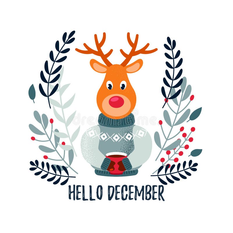 December Deer in a Winter Forest Sketch Style Stock Vector ...