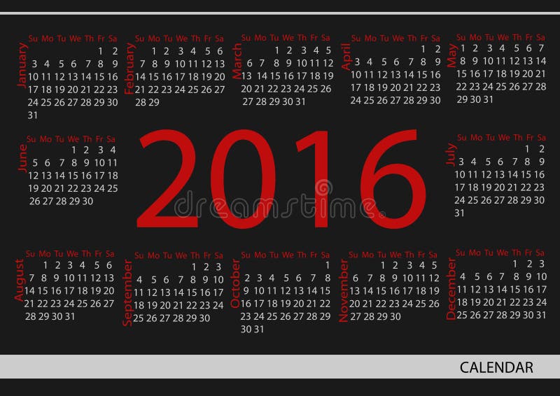 Vector Circle Calendar 2016. Week Starts from Sunday Stock Vector ...