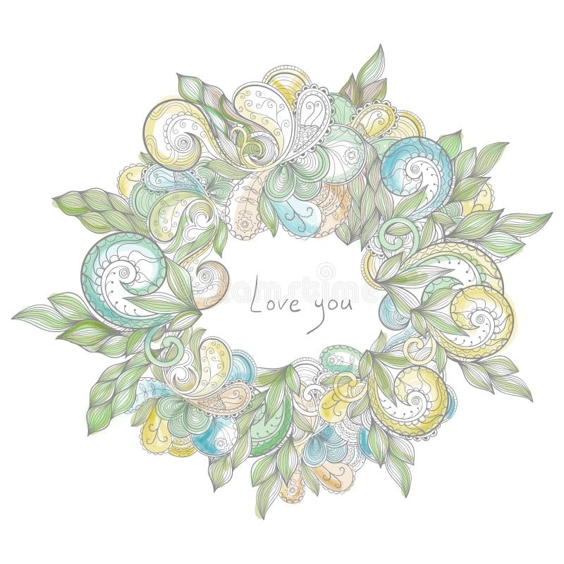 Vector Circle Floral Frame. Stock Vector - Illustration of doodle ...