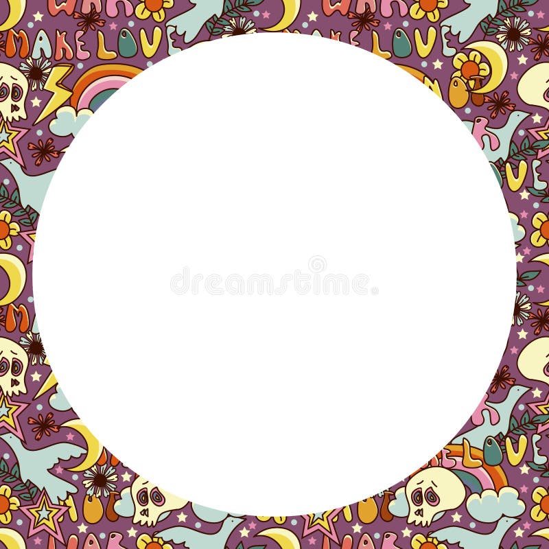 Vector Circle Frame. Groovy Retro Background in 70s Style Stock Vector ...