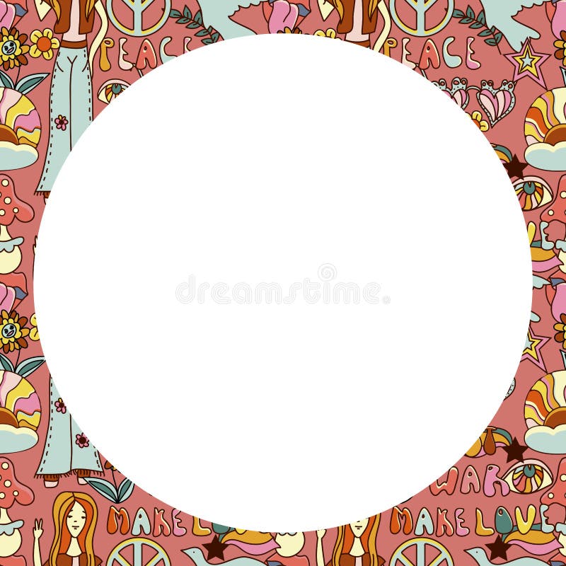 Vector Circle Frame. Groovy Retro Background in 70s Style Stock Vector ...